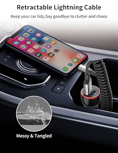 Coiled Lightning Cable for Car (3FT/6FT), 2Pack Retractable iPhone Charger Cord Fast Charging, [MFi Certified] Short Apple CarPlay USB to Lightning Cord for iPhone 14 13 12 11 Pro Max XR XS 8 SE, iPad