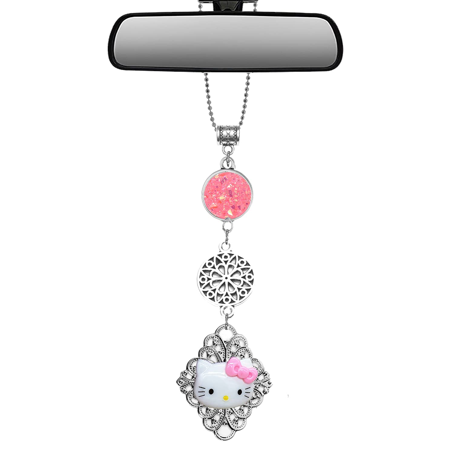 Handmade Kitty Bling Assorted Mirror Car Charm Hanger Ornament with adjustable chain