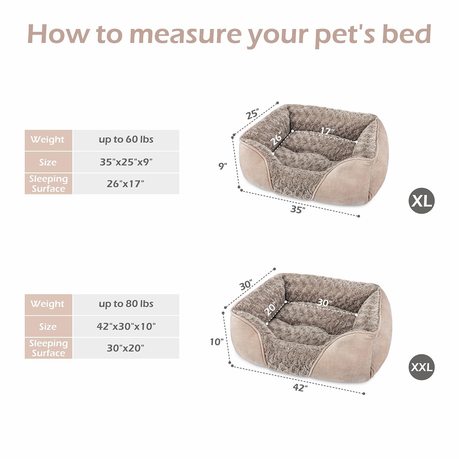 INVENHO X-Large Dog Bed for Large Medium Small Dogs Rectangle Washable Dog Bed, Orthopedic Dog Bed, Soft Calming Sleeping Puppy Bed Durable Pet Cuddler with Anti-Slip Bottom XL(35"x25"x10")