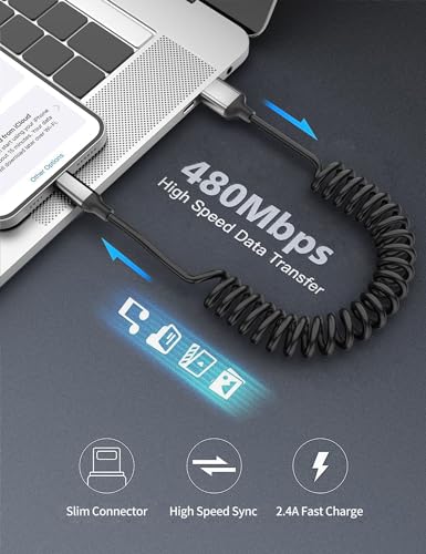 Coiled Lightning Cable for Car (3FT/6FT), 2Pack Retractable iPhone Charger Cord Fast Charging, [MFi Certified] Short Apple CarPlay USB to Lightning Cord for iPhone 14 13 12 11 Pro Max XR XS 8 SE, iPad