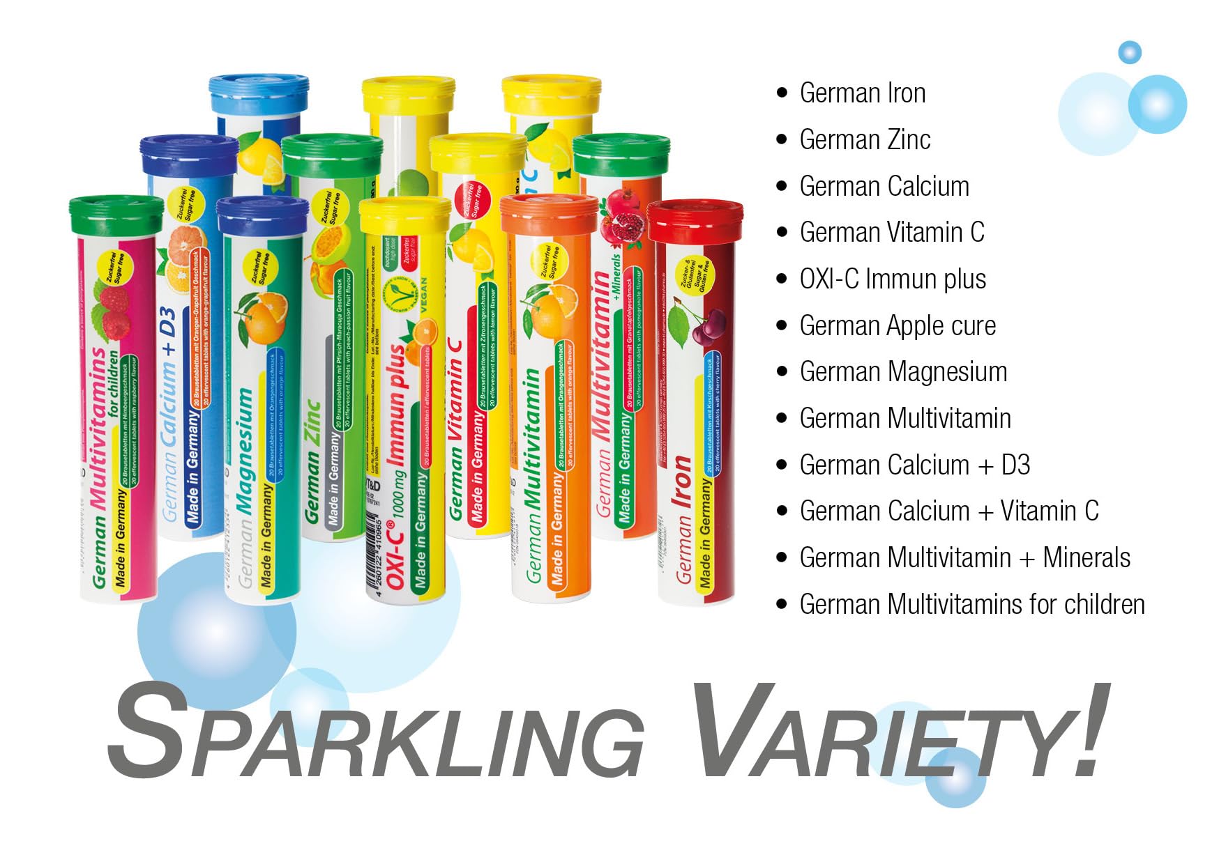 German Calcium + VIT. D - 240 Vegetarian Drink Effervescent Tablets - Orange-Grapefruit Flavor - Made in Germany