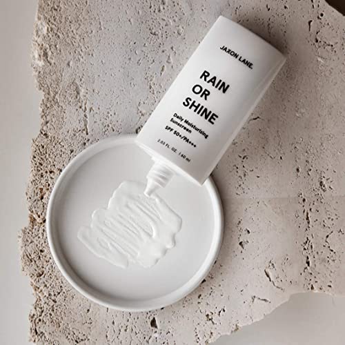 RAIN OR SHINE Anti Aging Face Sunscreen SPF 50 for Clear Skin w/Green Tea, Hyaluronic Acid, Vitamin C, Vitamin E Oil, Ginseng Extract, Licorice Root β SPF Moisturizer for Face, Fragrance Free 2.03 Oz