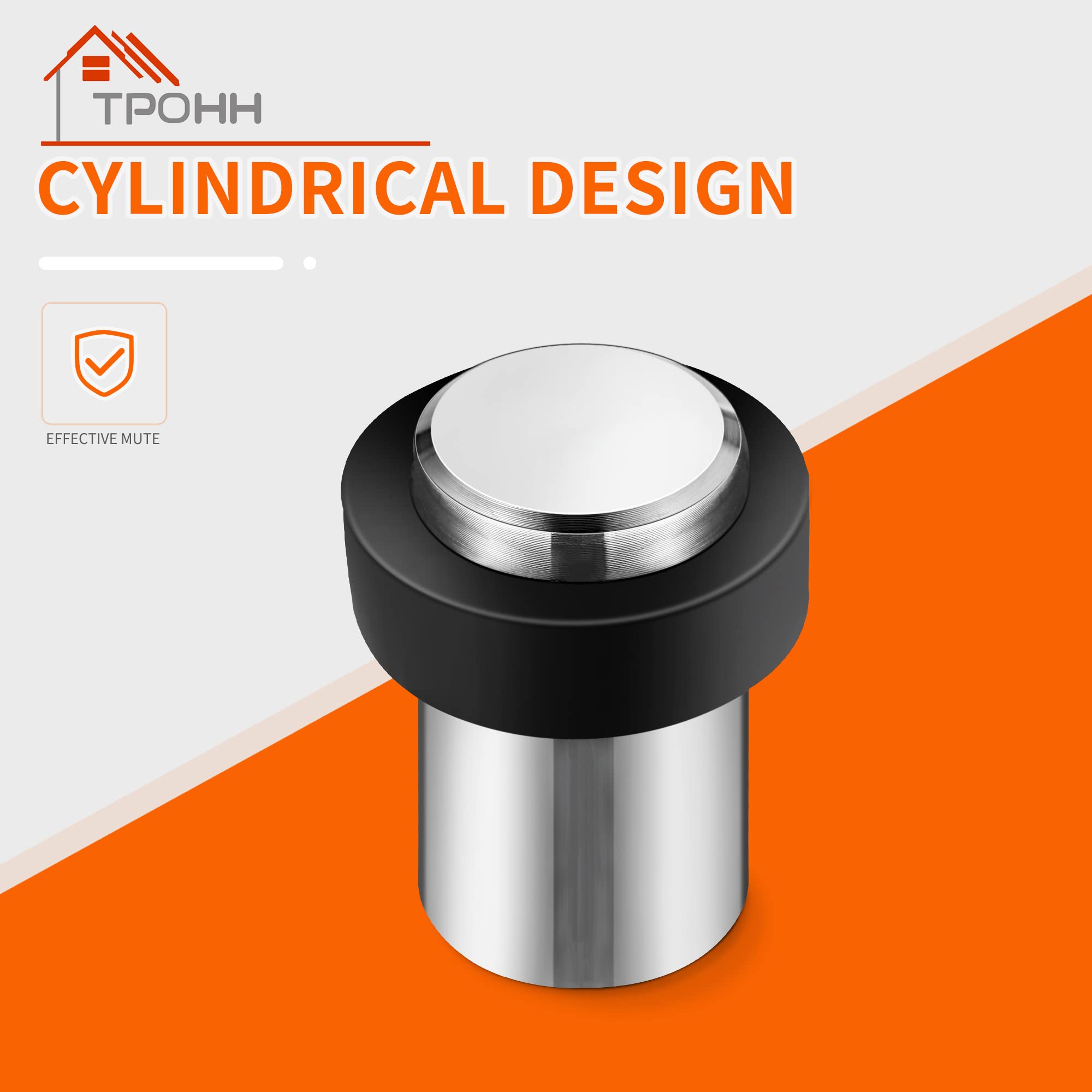 1PCS Stainless Steel Cylindrical Universal Door Stop, 2-3/8 Inch Brushed Finish Door Stopper with Rubber Bumper β Protects Walls from Door Knob Damage by TPOHH