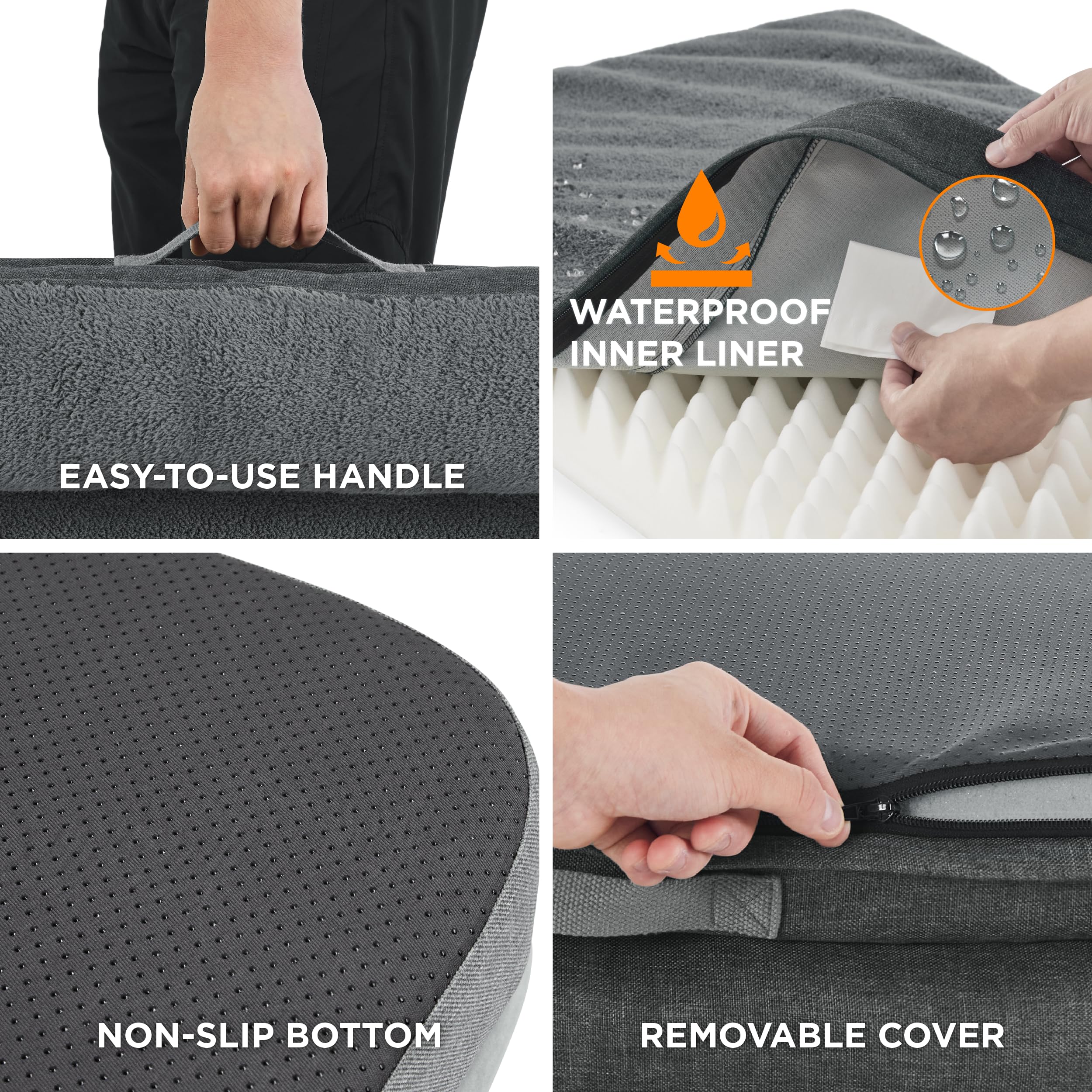 Lesure Memory Foam Dog Bed for Large Dogs, Large Orthopedic Dog Bed Sofa with High Support Reversible Egg Foam - Pet Couch with Removable Washable Cover and Waterproof Coating, Grey