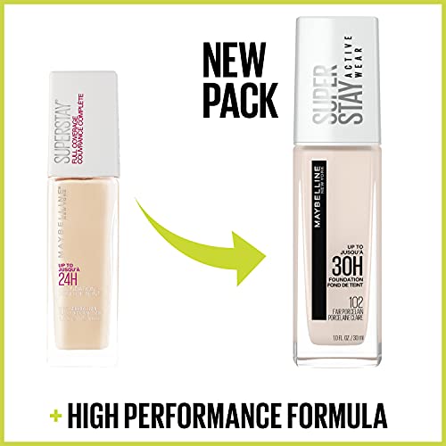 Maybelline Super Stay Full Coverage Liquid Foundation Active Wear Makeup, Up to 30Hr Wear, Transfer, Sweat & Water Resistant, Matte Finish, Nude Beige, 1 Count