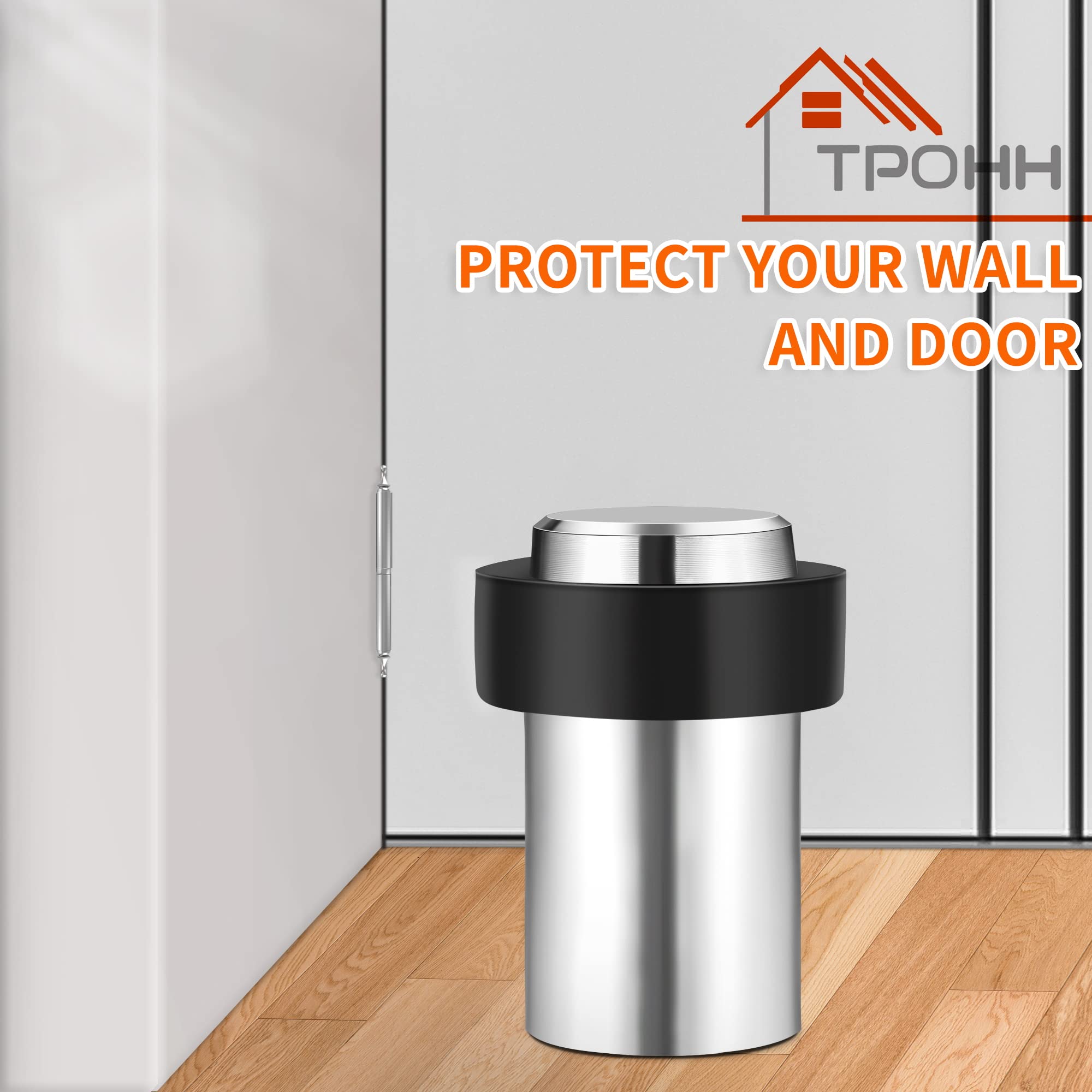1PCS Stainless Steel Cylindrical Universal Door Stop, 2-3/8 Inch Brushed Finish Door Stopper with Rubber Bumper β Protects Walls from Door Knob Damage by TPOHH