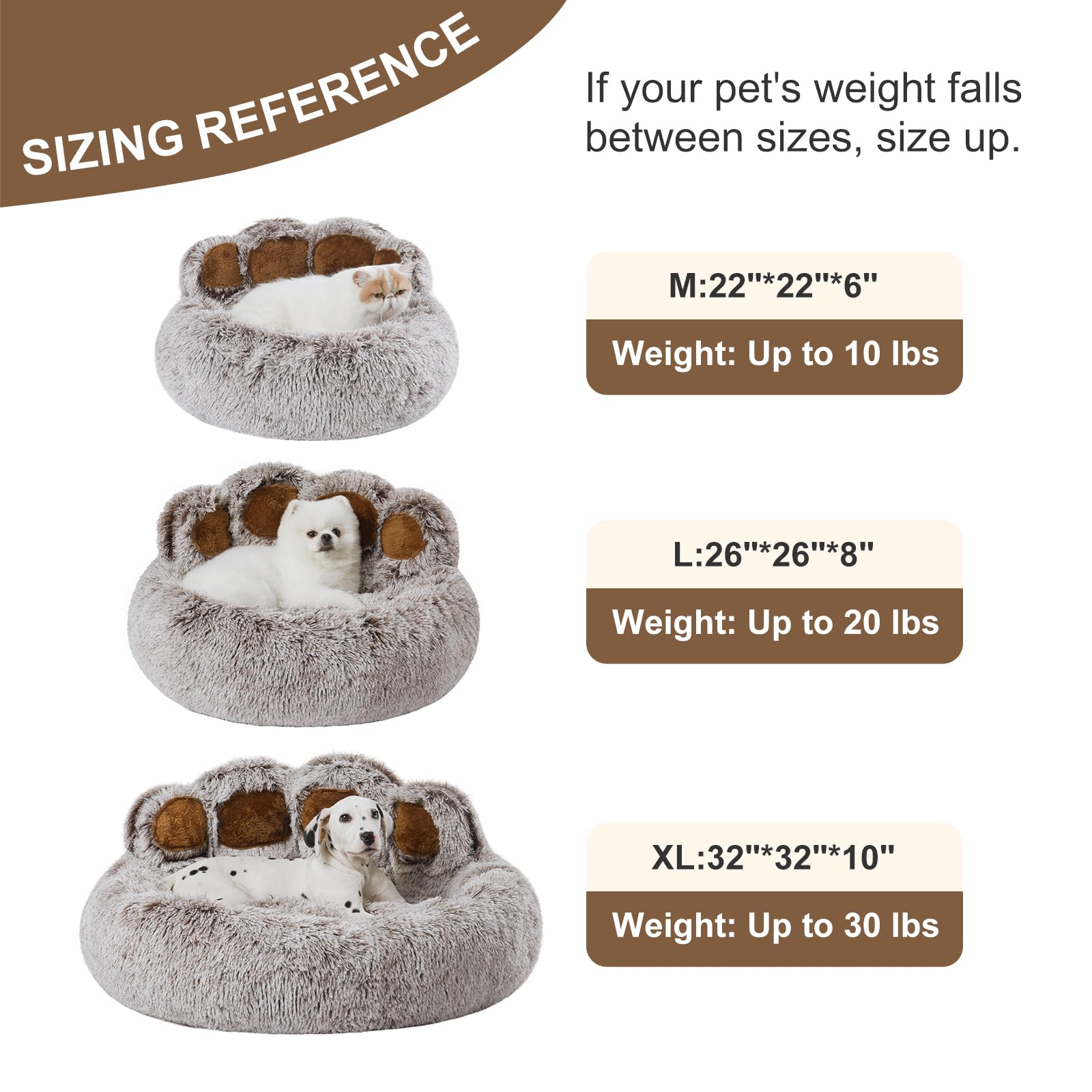 Jiupety Paw Shape Calming Pet Bed, Medium Plush Faux Fur Donut Bed for Dogs & Cats, Machine Washable, Non-Slip Bottom, Extra Large Size (32"×32"×10"), Gray