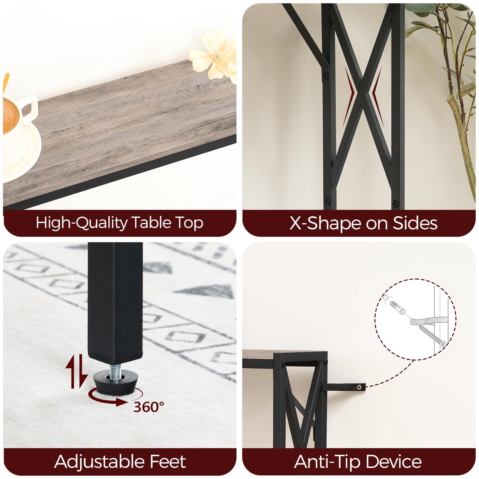 MAHANCRIS 2 Pack Sofa Table with Charging Station, 39.4” Console Table, Narrow Entryway Table, Slim Hallway Table, Retro Couch Table, for Entrance, Foyer, Living Room, Hallway, Greige CTHG151E01S2