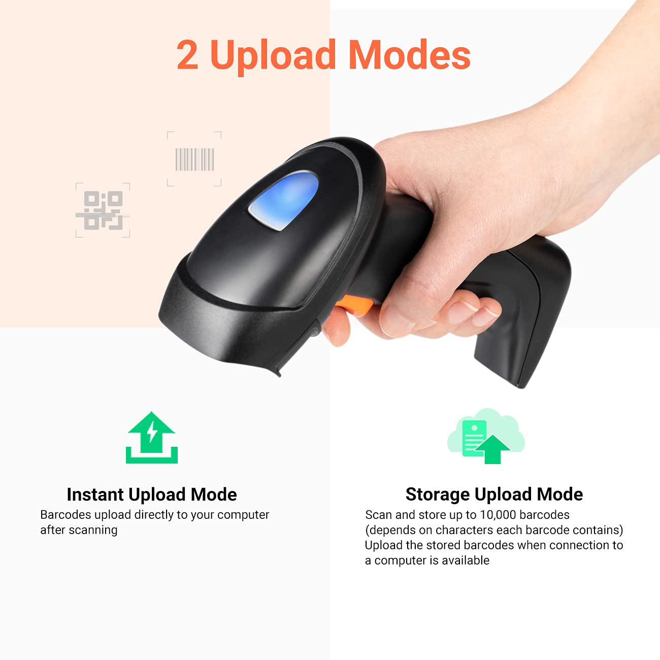 Tera Wireless Barcode Scanner 1D 2D QR with USB Charging Base Handheld Bar Code Reader Scanner Automatic Sensing Fast Precise Scanner HW0005
