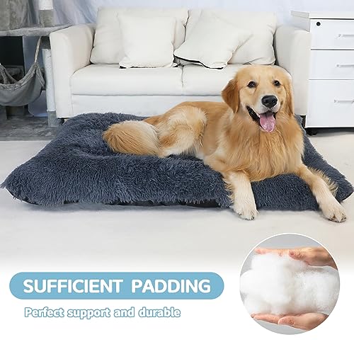 Nepfaivy Extra Large Dog Bed - Faux Fur Plush, 42 x 28in, Non-Slip, Washable, Anti-Anxiety, Supportive