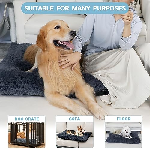 Nepfaivy Extra Large Dog Bed - Faux Fur Plush, 42 x 28in, Non-Slip, Washable, Anti-Anxiety, Supportive