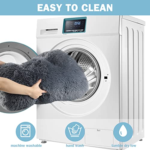 Nepfaivy Extra Large Dog Bed - Faux Fur Plush, 42 x 28in, Non-Slip, Washable, Anti-Anxiety, Supportive