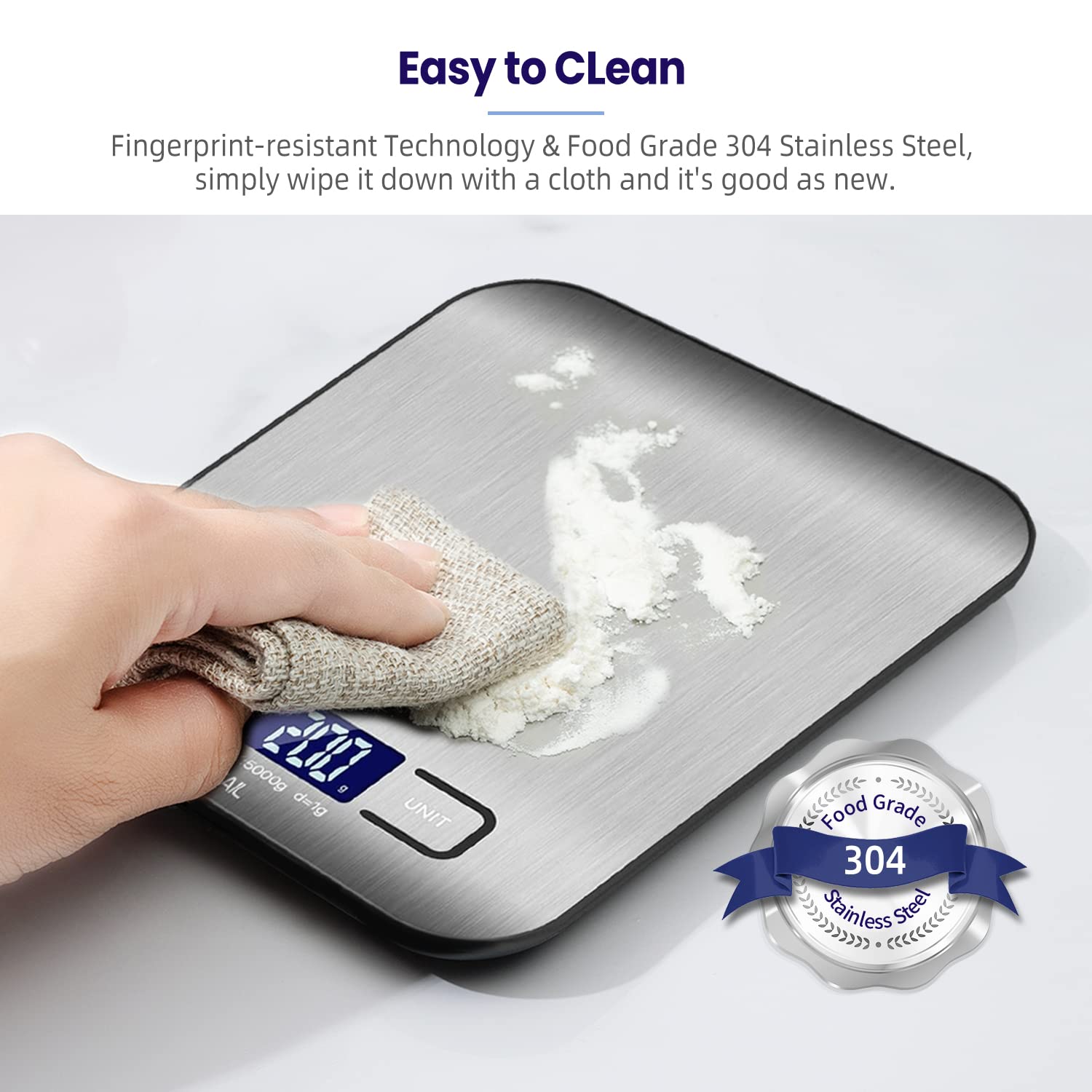 BAGAIL Digital Kitchen Scale, Premium Stainless Steel Food Scales Weight Grams and Oz for Baking and Cooking,11lb/5kg with 0.1oz/1g Precision