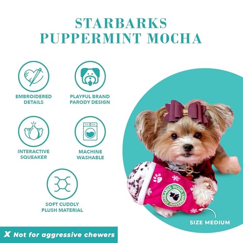Haute Diggity Dog Starbarks Puppermint Mocha, Plush Holiday Christmas Dog Toys with Interactive Squeaker, Stimulating Pet Enrichment, Machine-Washable & Safe Materials for All Breeds, Mini Size Small