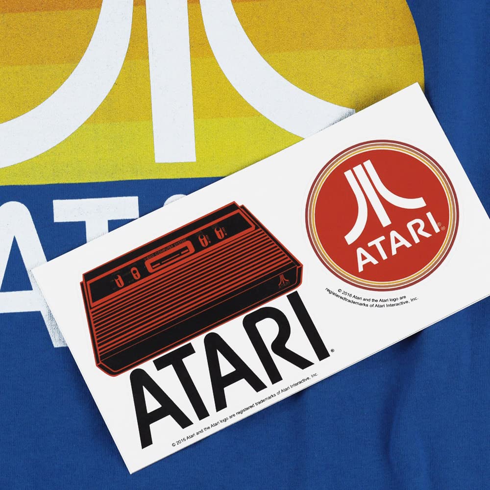 Popfunk Atari Video Game Retro Logo Vintage Gaming Console Longsleeve T Shirt & Stickers (Large) Royal Blue