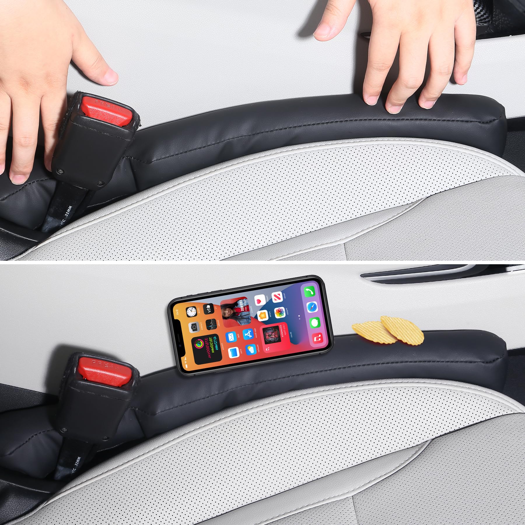 VAWIT Leather Car Seat Gap Filler Universal Fit Organizer for Most Cars Trucks SUVs Stop Things from Dropping, Pack of 2, Black