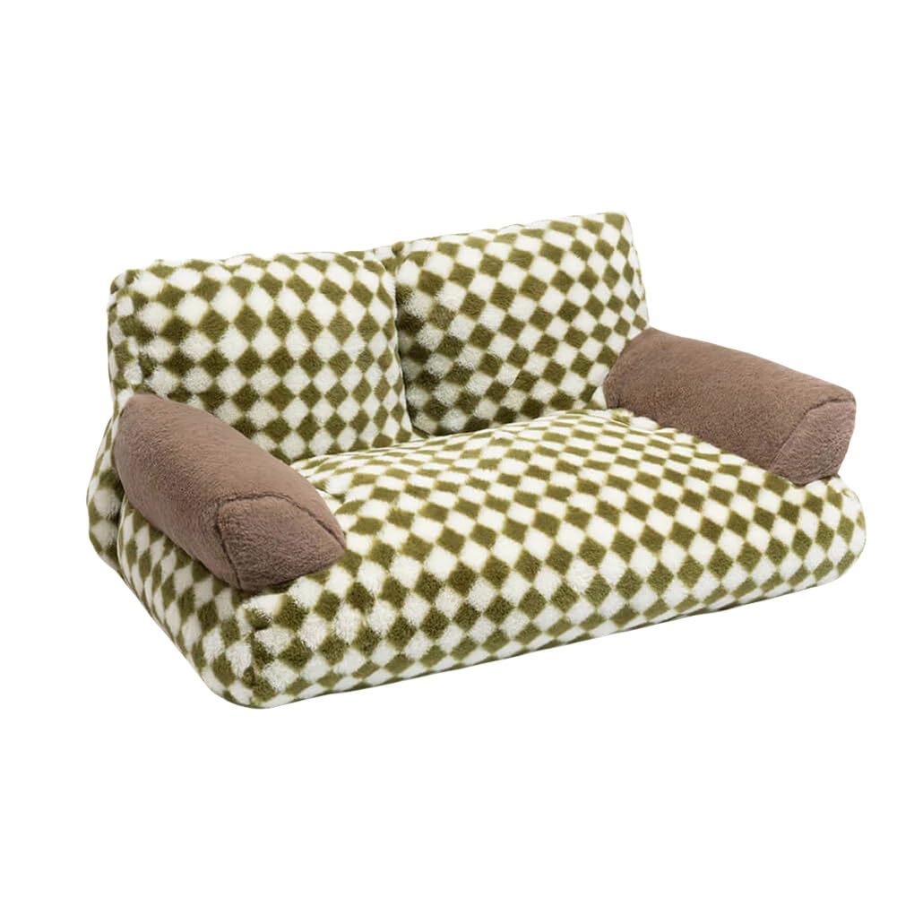EZOPII Pet Couch Sofa, Checkers Plaid Washable Cat Beds for Medium Small Dogs & Cats - Durable Plush Cat Couch Pet Sofa - Soft Anti-Slip (Green Plaid)