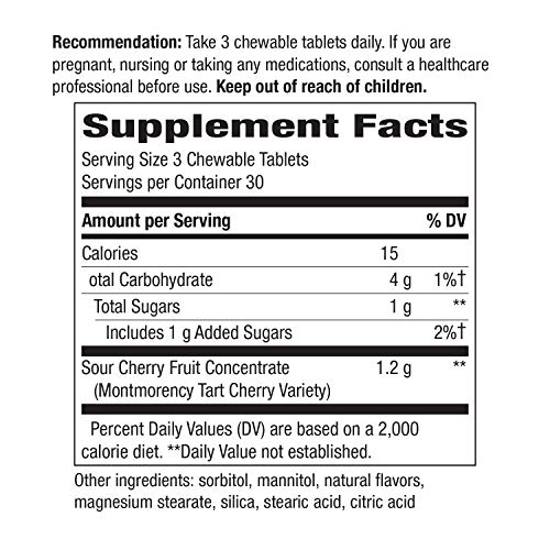 Nature's Way Tart Cherry Ultra Chewable, Anthocyanin Supplement and Antioxidant Support*, 1,200 mg per Serving, 90 Count