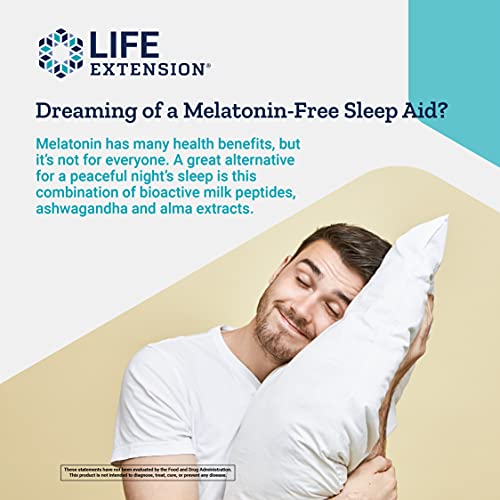 Life Extension Enhanced Sleep without Melatonin - Melatonin Free Sleep Support Supplement with Ashwagandha, Amla Extracts & Casein Milk Peptides โ Gluten-Free, Non-GMO, Vegetarian โ 30 Capsules