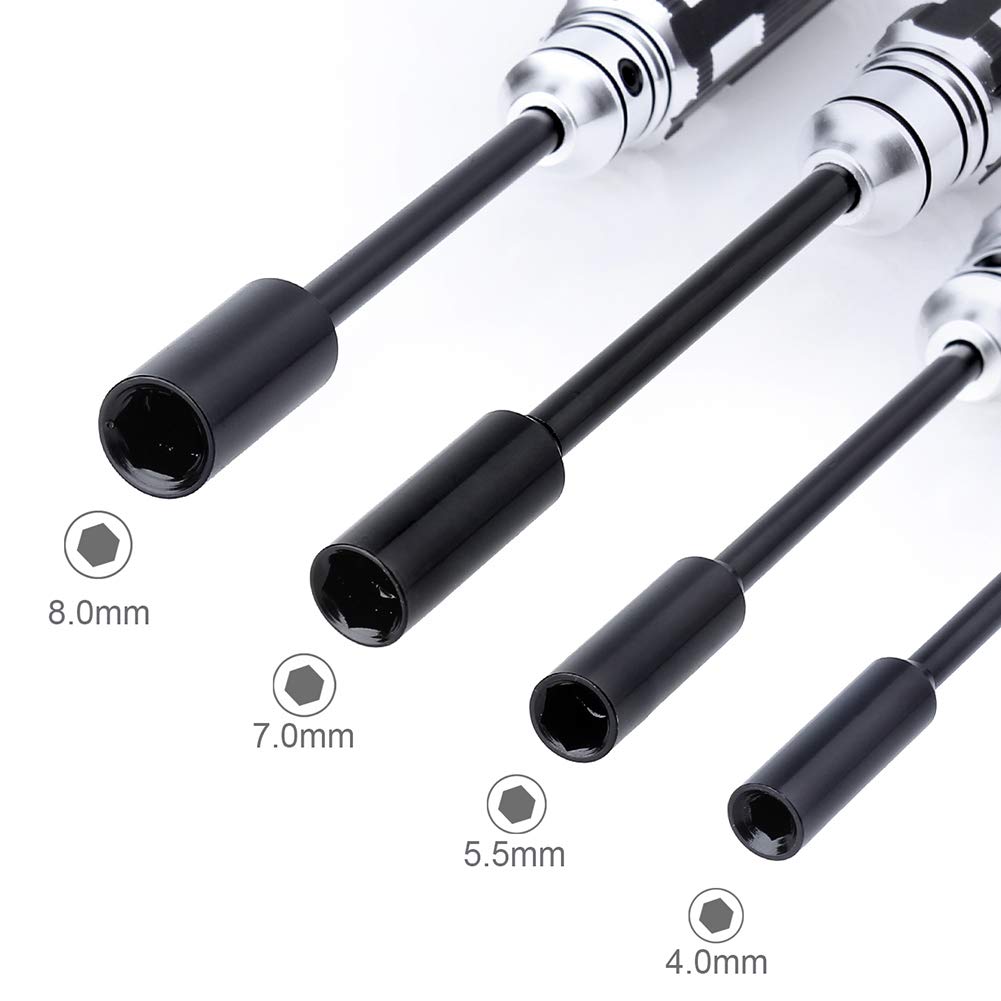 Hobbypark Hex Nut Driver Set Hexagonal Head Nut Wrench 4.0/5.5/7.0/8.0mm Repair Tool Kit Socket Screwdrivers for RC Quadcopter Helicopter FPV Drone Car Airplane