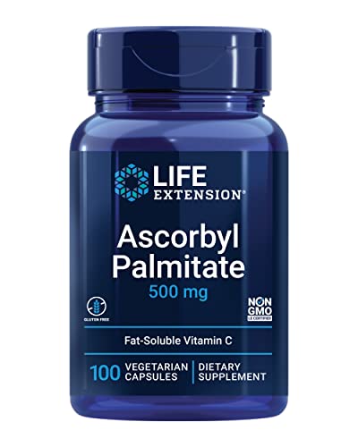 Life Extension Ascorbyl Palmitate 500mg – Fat-Soluble Vitamin C Supplement for Immune Support and Longevity – Water-Soluble Gluten-Free, Non-GMO, Vegetarian – 100 Capsules