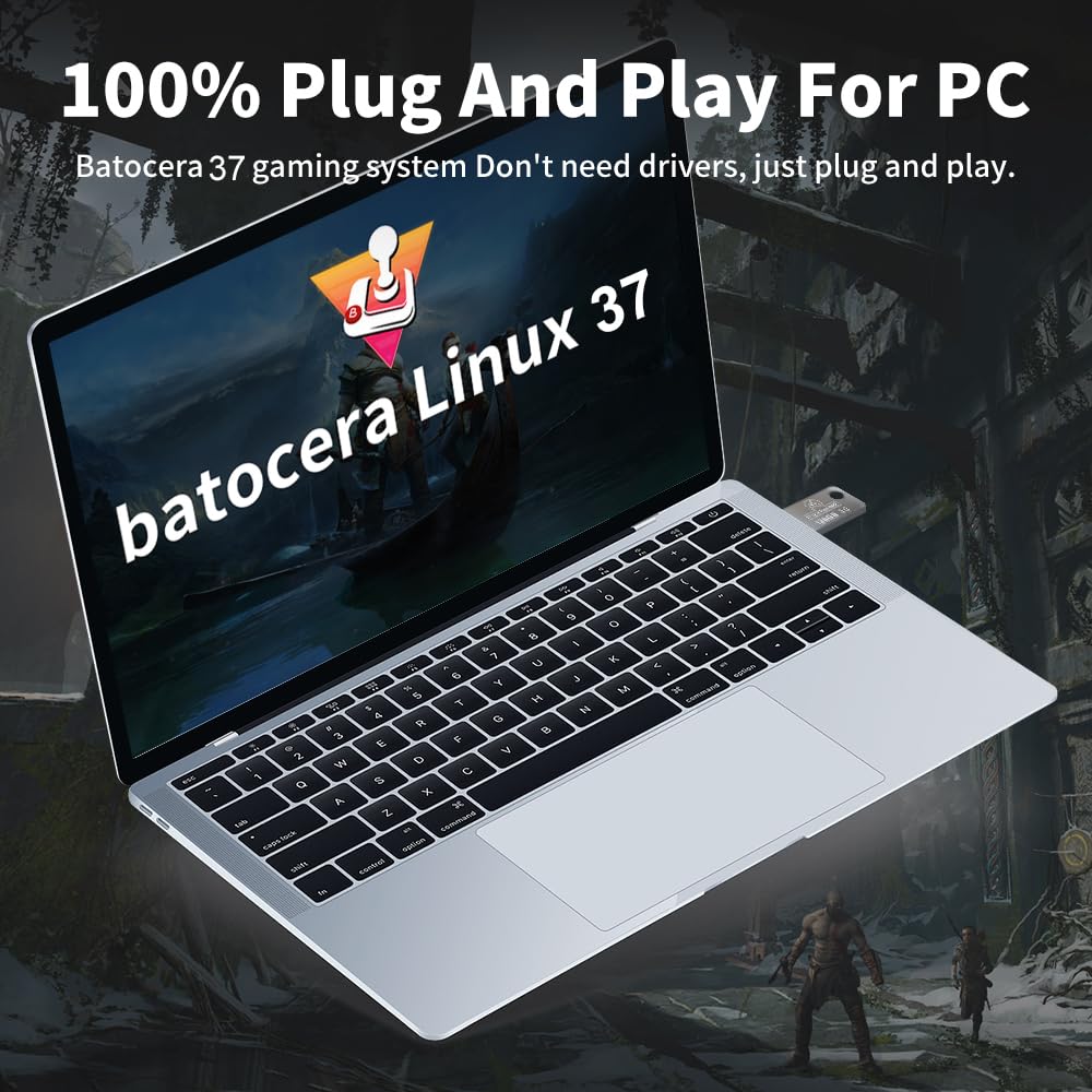 Retro Game Console 128G USB Drive for PC/Win 600, 74 Emulator Console, 43254 Video Games, Batocera 37 Game System Plug and Play, USB 3.0 for Win 8.1/10/11/Inter Mac, 2 Wireless CTL Support 26.8-32.4ft