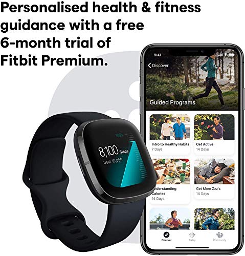 Fitbit Sense Advanced Smartwatch with Tools for Heart Health, Stress Management & Skin Temperature Trends, Carbon/Graphite, One Size (S & L Bands Included) (Renewed)