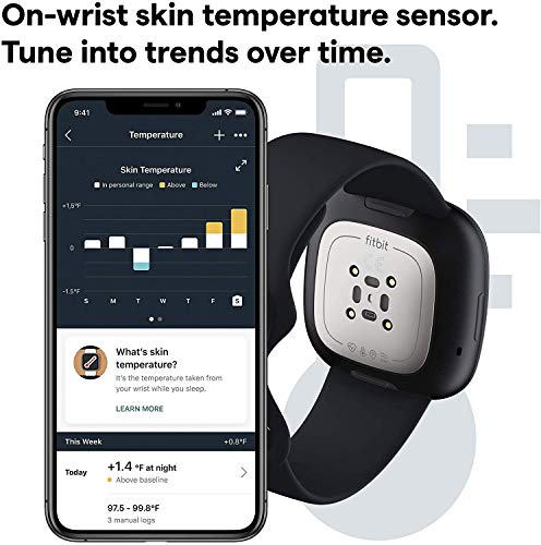 Fitbit Sense Advanced Smartwatch with Tools for Heart Health, Stress Management & Skin Temperature Trends, Carbon/Graphite, One Size (S & L Bands Included) (Renewed)