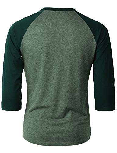 H2H Mens Casual Slim Fit Raglan Baseball Three-Quarter Sleeve Henley T-Shirts HEATHERGREEN US M/Asia L (CMTTS0229)