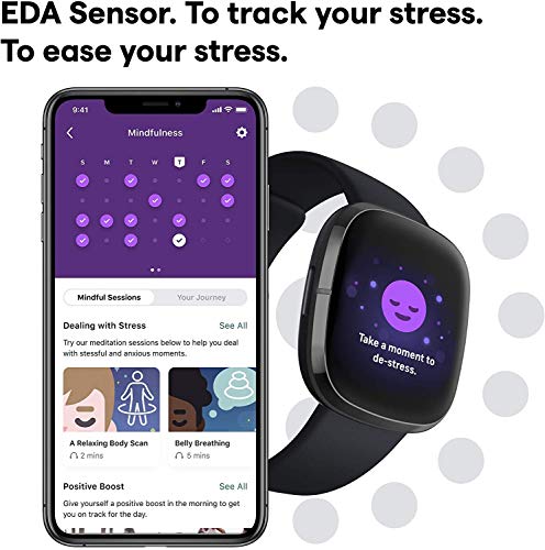 Fitbit Sense Advanced Smartwatch with Tools for Heart Health, Stress Management & Skin Temperature Trends, Carbon/Graphite, One Size (S & L Bands Included) (Renewed)