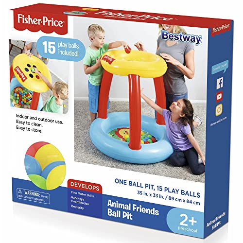 Fisher-PriceĀ® Animal Friends Ball Pit -Inflatable, Indoor/ Outdoot Use, 35x33in, Includes 15 Play Balls, Preschool Ages 2+