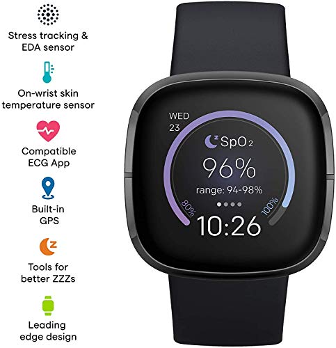 Fitbit Sense Advanced Smartwatch with Tools for Heart Health, Stress Management & Skin Temperature Trends, Carbon/Graphite, One Size (S & L Bands Included) (Renewed)