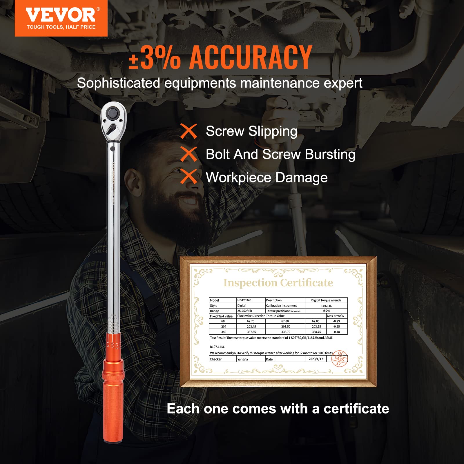 VEVOR Torque Wrench, 1/2-inch Drive Click Torque Wrench 25-250ft.lb/34-340n.m, Dual-Direction Adjustable Torque Wrench Set, Mechanical Dual Range Scales Torque Wrench Kit with Adapters Extension Rod