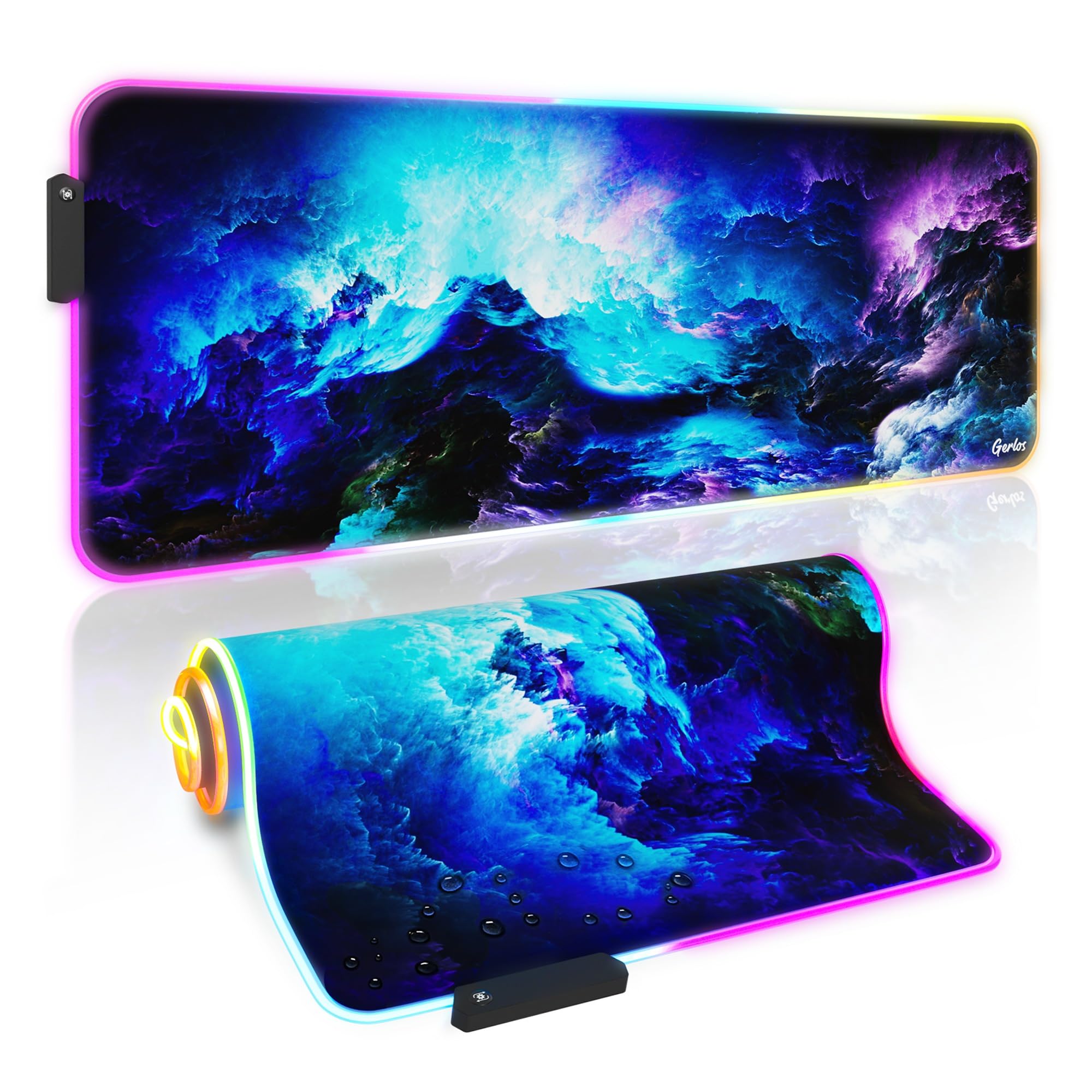 RGB Gaming Mouse Pad, Gerlos Large Extended Soft Led Mouse Pad with 12 Lighting Modes 2 Brightness Levels, Water Resist Keyboard Pad, Computer Keyboard Mousepads Mat 800 x 300mm / 31.5×11.8 inches