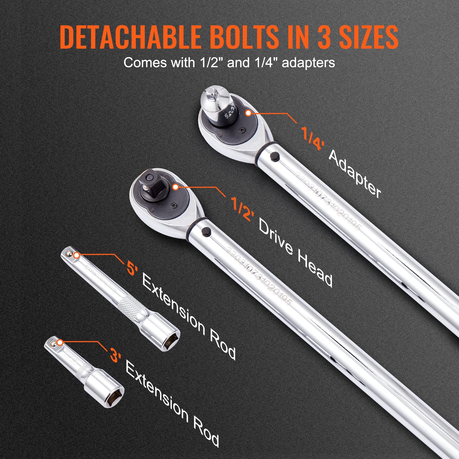VEVOR Torque Wrench, 1/2-inch Drive Click Torque Wrench 25-250ft.lb/34-340n.m, Dual-Direction Adjustable Torque Wrench Set, Mechanical Dual Range Scales Torque Wrench Kit with Adapters Extension Rod