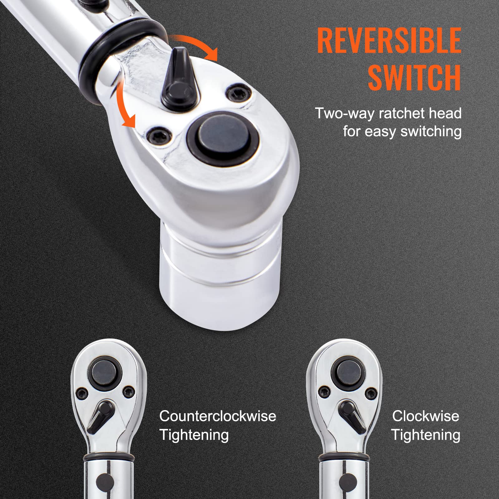 VEVOR Torque Wrench, 1/2-inch Drive Click Torque Wrench 25-250ft.lb/34-340n.m, Dual-Direction Adjustable Torque Wrench Set, Mechanical Dual Range Scales Torque Wrench Kit with Adapters Extension Rod