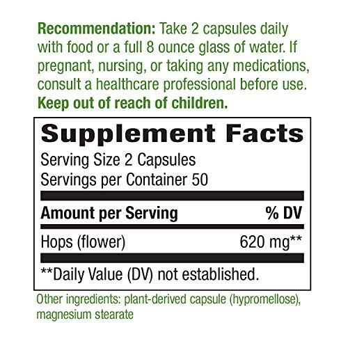Nature's Way Premium Herbal Hops Flowers, 620 mg per Serving, 100 Vcaps - (Pack of 2)