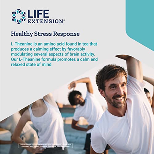 Life Extension L-Theanine, 100 mg, 60 Vegetarian Capsules β Supports a Calming & Mood Enhancing Effect, Amino Acid Derived From Tea - Gluten-Free, Non-GMO