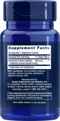 Life Extension Huperzine A 200 mcg – Promotes Memory Health – Gluten-Free – Non-GMO – Vegetarian – 60 Vegetarian Capsules