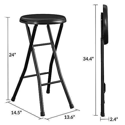 COSCO 24" Vinyl Padded Folding Stool, Multipurpose, for Small Spaces, Double Braced, 4-Pack, Black