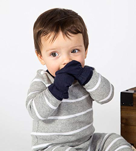 Burt's Bees Baby Unisex Baby Mittens, No-scratch Mitts, 100% Organic Cotton, Set of 3 Gloves, Midnight
