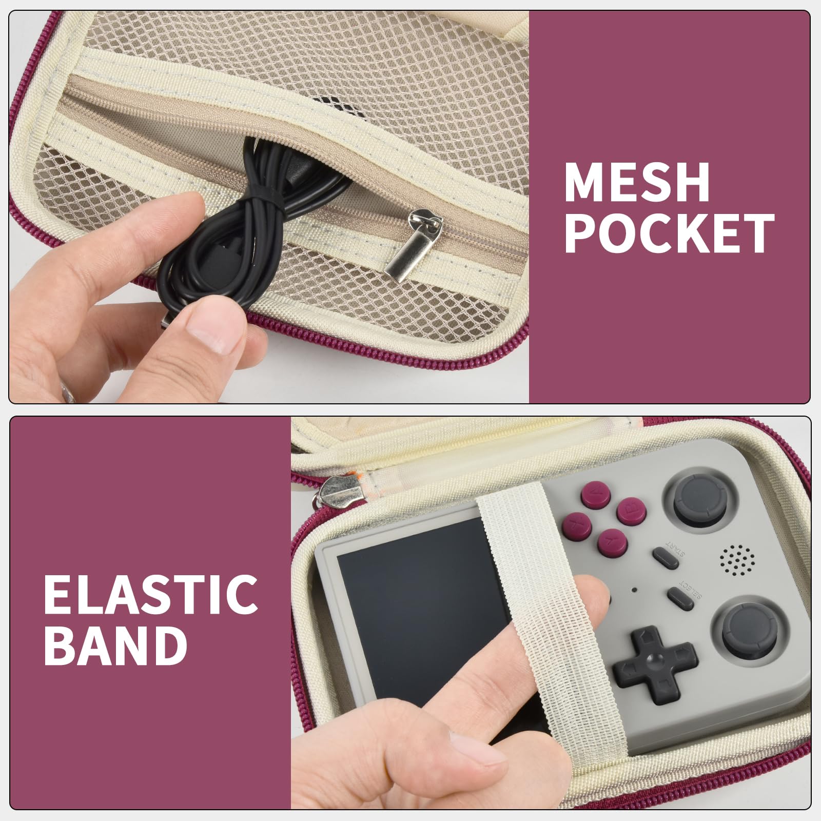 PAIYULE Travel Case Compatible with RG353V/ RG353VS/ R36S Retro Handheld Game Console, Handheld Emulator Storage Holder Organizer, Android Game Console Carrying Bag (Box Only) (Beige)