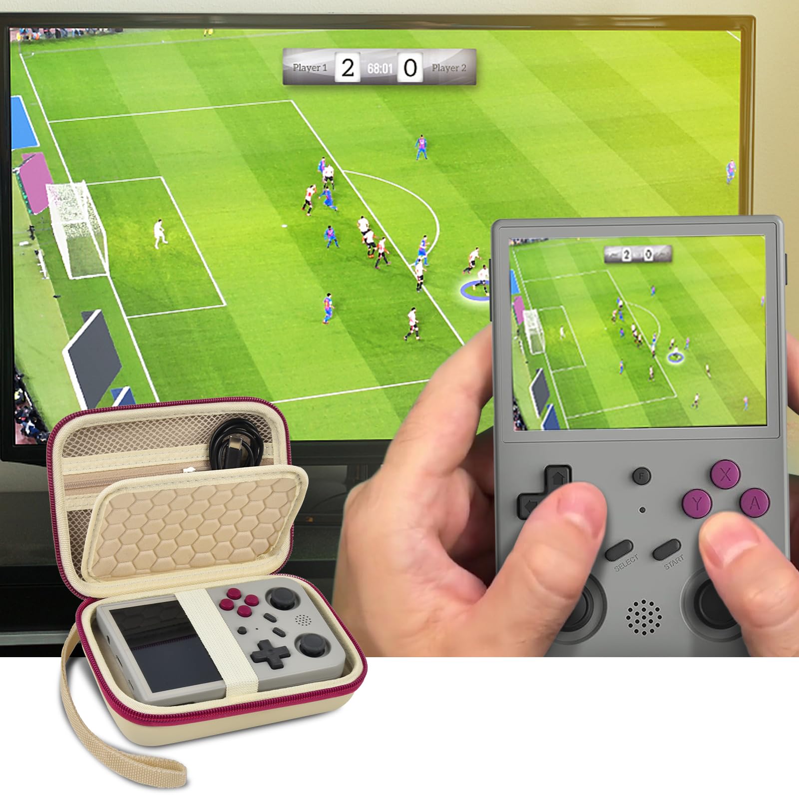 PAIYULE Travel Case Compatible with RG353V/ RG353VS/ R36S Retro Handheld Game Console, Handheld Emulator Storage Holder Organizer, Android Game Console Carrying Bag (Box Only) (Beige)