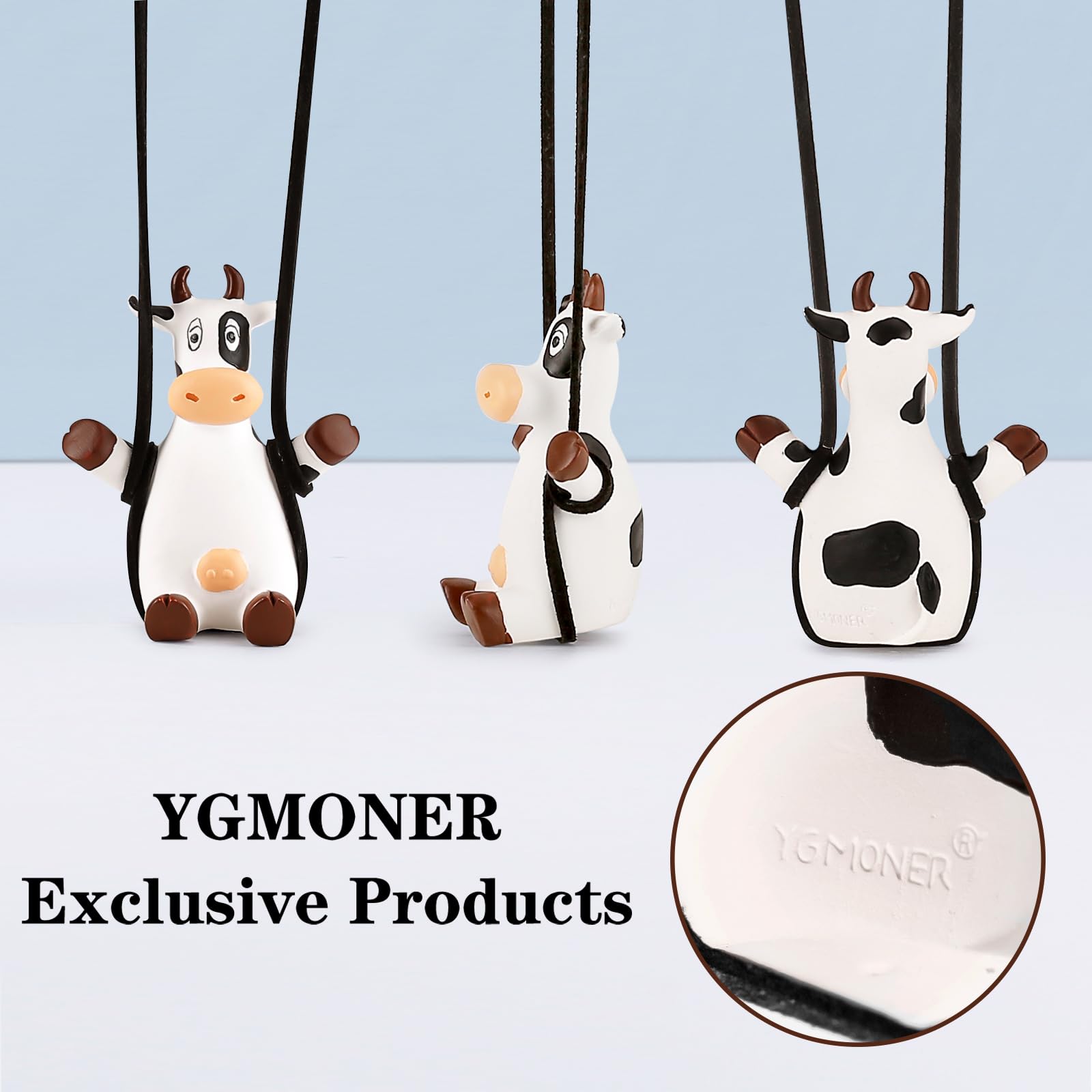 YGMONER Cute Swinging Cow Car Rear View Mirror Hanging Accessories Funny Car Interior Decor Gifts for Women Men (Cow)