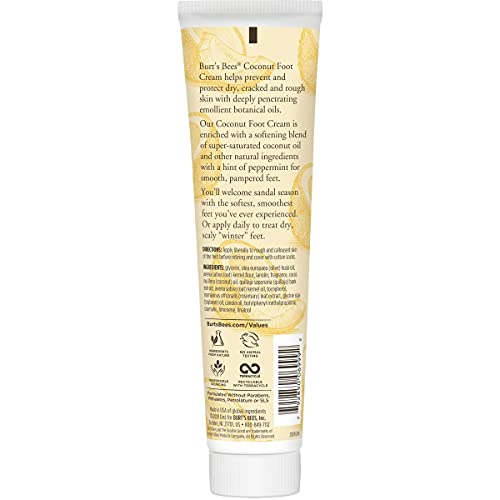 Foot Cream, Burt's Bees Moisturizing Lotion for Dry Skin, with Coconut Oil & Vitamin E, All Natural, 4.34 Ounce (Pack of 3) (Packaging May Vary)