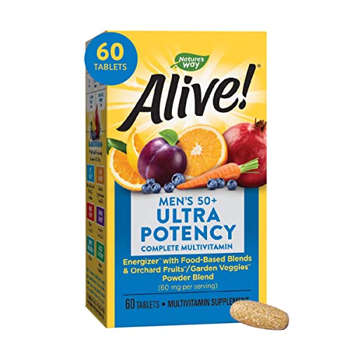 Natureās Way Alive! Menās 50+ Ultra Potency Complete Multivitamin, High Potency Formula, Supports Whole Body Wellness*, 60 Tablets