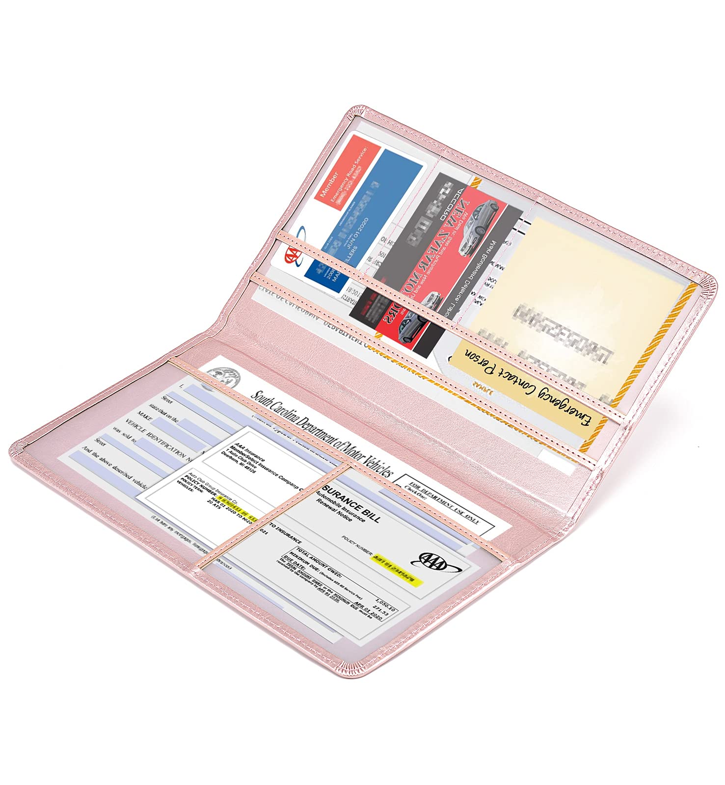 HerriaT Car Registration and Insurance Card Holder - Leather Vehicle Glove Box Automobile Documents Paperwork Wallet Case Organizer for ID, Driver's License, Key Contact Information Cards - Men&Women