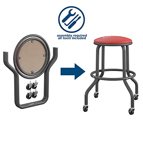 CoscoProducts COSCO All Steel, Vinyl Work Seat with Rolling Casters, 300lb Weight Capacity