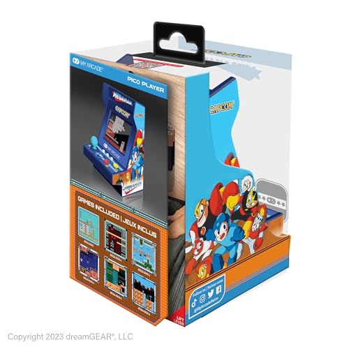 MY ARCADE Mega-Man Pico Player: 3.7" Playable Portable Tiny Arcade Machine with 6 Retro Games, 2" Screen Color Display, Small