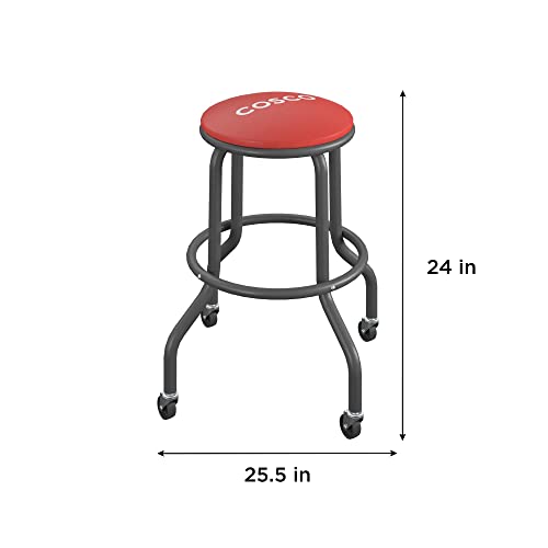 CoscoProducts COSCO All Steel, Vinyl Work Seat with Rolling Casters, 300lb Weight Capacity